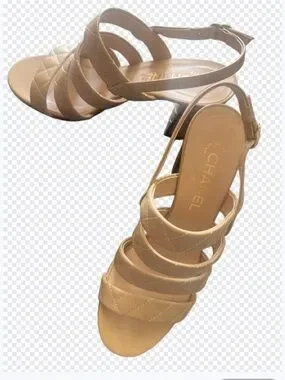 CHANEL | Shoes | Chanel Quilted Strappy Sandals In Tan | Poshmark
